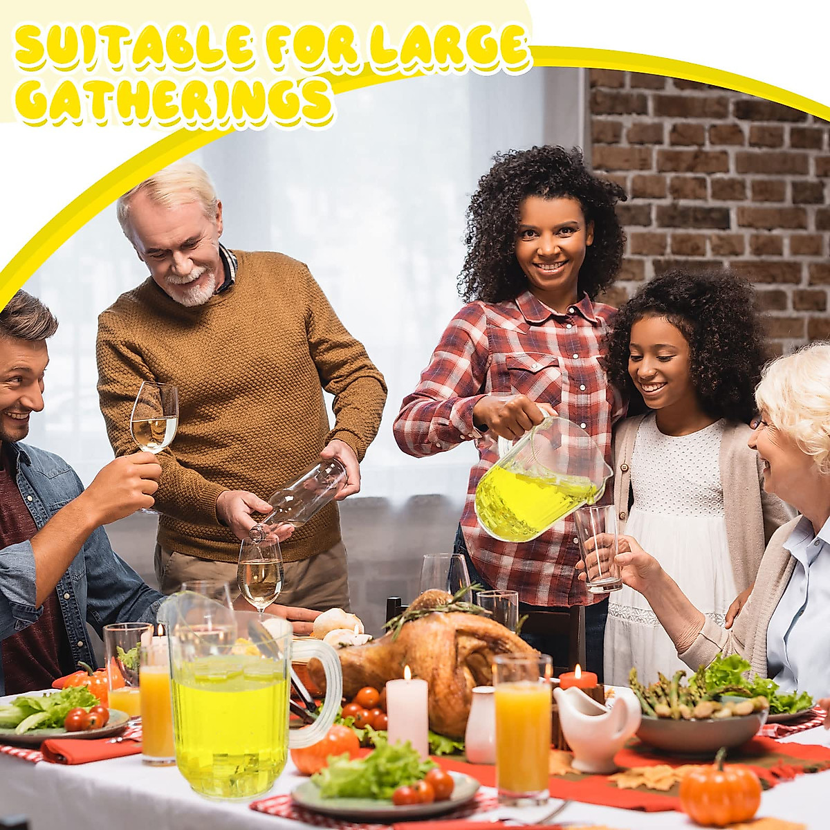 Tessco 6 Pcs Plastic Pitchers 60 Ounce Clear Restaurant Jug Large Water Pitcher Carafe Serve Milk Tea Juice Drink for Parties Container Dispenser Beer Jar