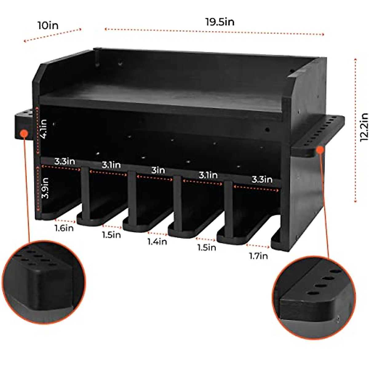 Drill Storage Rack - Cordless Drill Charging Station - Wall Mounted Power Tool Holder - Garage Toolbox Organizer with Screwdriver Organizer and Drill Bit Holder - Natural Wood (Black)