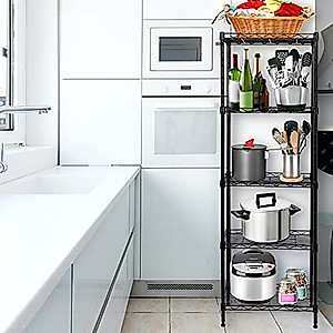 SUNLPH 5-Tier Wire Shelving Adjustable Shelves Unit Metal Storage Rack for Laundry Bathroom Kitchen Pantry Closet Organization (Black, 16.6" L x 11.4" W x 49.1" H)