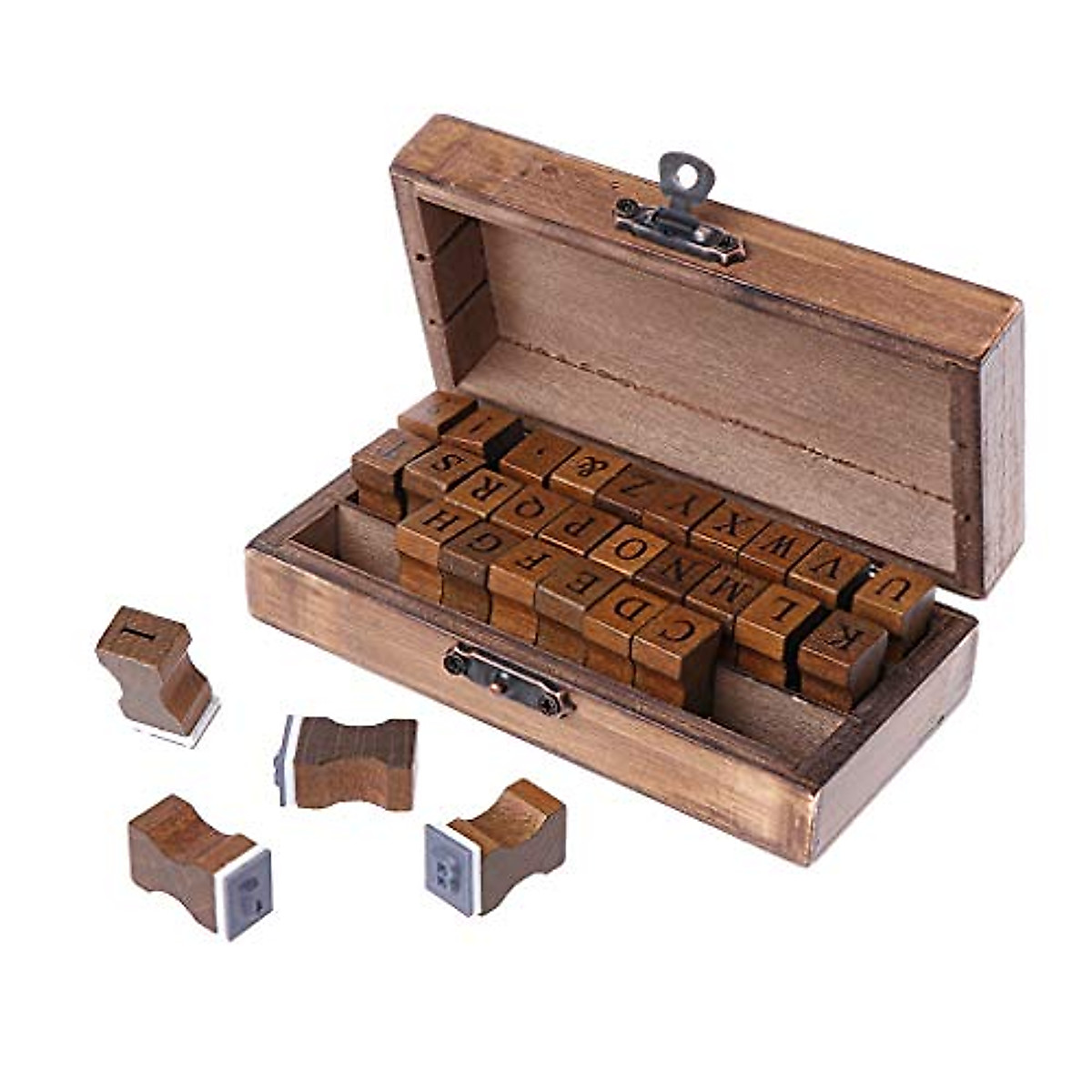 LIANXUE Retro Alphabet Uppercase Letter Stamps Set of 10 with Wooden Storage Box DIY Kit for Postcard Greeting Card Making As Shown Wooden and Rubber