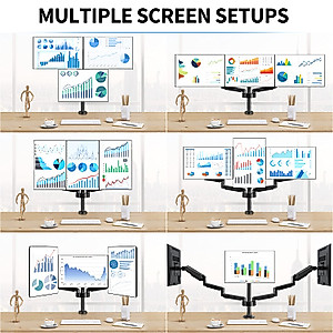 MOUNTUP Triple Monitor Stand Mount& Freestanding Dual Monitor Desk Mount- 3 Monitor Desk Mount for Computer Screens Up to 27 inch, Triple Monitor Arm with Gas Spring, Each Arm Holds Up to 17.6 lbs
