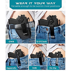 LandFoxtac Gun Holster with Laser/Light, IWB/OWB Concealed Carry Pistols Holster with Mag Pouch Fits Most 9mm 380 45ACP, Gun Holsters for Men and Women Left/Right Hand, for Glock, S&W, Sig, and More