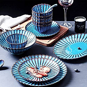 Porcelain Plate and Bowl Set,Dinnerware Set for Home or Special Restaurant, 54 Pcs Dinnerware Sets, Blue Porcelain Tableware Set with Plates Dish Dish Bowls and Coffee Cup, Ceramic Dinner Set for Hom