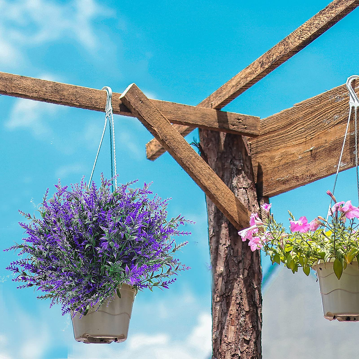 AKOMIC 12pcs Artificial Lavender Flowers Fake Plastic Outdoor Plants UV Resistant Shrubs for Indoor Outside Home Porch Garden Window Box Wedding Party Decoration