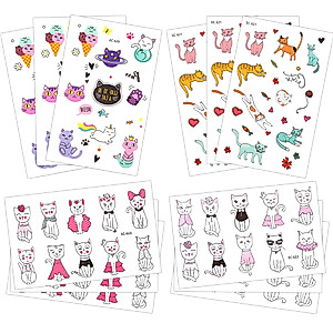 Temporary Tattoos for Girls Kids Women(180pcs), Konsait Cute Kitty Cat Tattoos Waterproof Body Art Sticker Great Birthday Party Favors Kids Party Accessories Goodie Bag Stuffers Party Fillers Gift