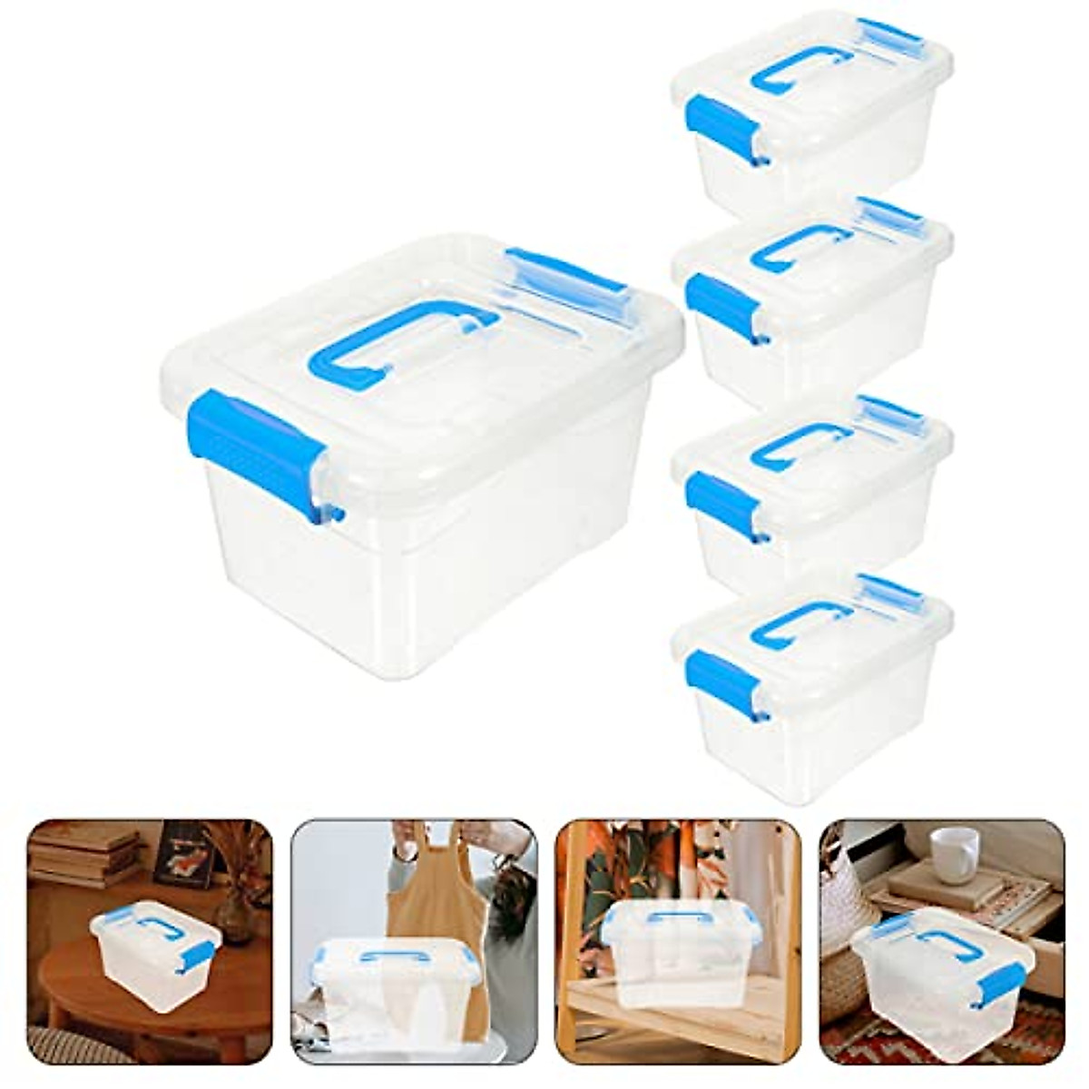 COLLBATH 5pcs box Blue Cosmetic Containers Clear Lid Tabletop Plastic Toys for Case Organizer Holder Bin Container Storage Handle Sewing Sundry Car Stackable Toy Desktop Cosmetics