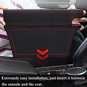 LUCKLYJONE Car Seat Gap Filler, Leather Console Side Pocket, Car Seat Pocket Organizer Catcher Caddy for CellPhones Wallet Coin with Cup Holder Black (Passenger Side)