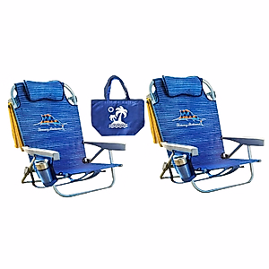 Tommy Bahama 2 2016 Backpack Cooler Beach Chair with Storage Pouch and Towel Bar (Blue Stripe)