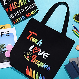 Xuniea 2 Pcs Teacher Appreciation Tote Bag, Teacher Gifts Idea Funny Reusable Canvas Bag for First End Day of School (Simple Style)