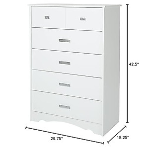 South Shore Tiara 5-Drawer Dresser, Pure White with Jewel-Like Handles