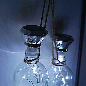 Solar Wine Bottle Lights, 10 Pack Diamond Cork Lights, 20 LED Outdoor Waterproof Fairy String Lights for Garden Wedding Patio（Cool White）