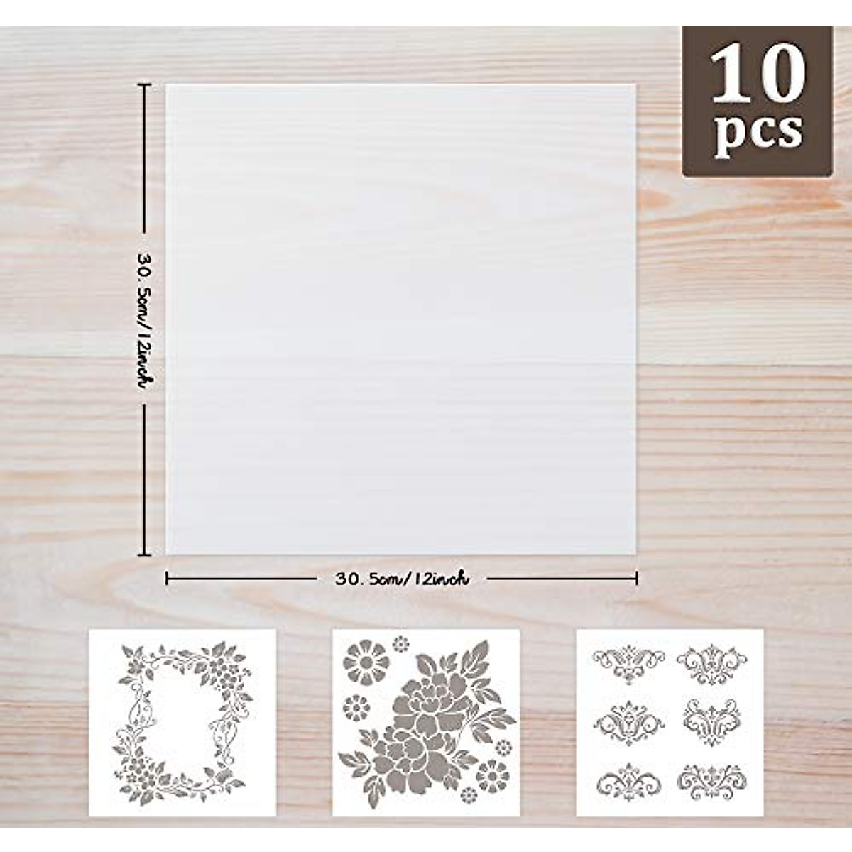 ilauke 10 Pieces 7.5mil Mylar Stencil Sheets, Reusable Blank Stencil Vinyl, Clear Mylar Template for Cricut Cutting Machine, Make Your Own Stencils Sheets, 12 x 12 inch