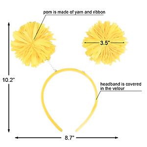 HODRME 2 Pieces Pom Pom Head Bopper-Yarn Spings Pom Headwear Party Headband for Adults and Kids (Yellow)