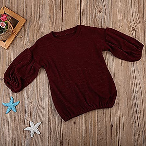 Toddler Baby Girl Knitted Sweater Kid Lentern Sleeve Ruffle Warm Spring Fall Winter Pullover Tops Outfits (Wine Red, 2-3T)