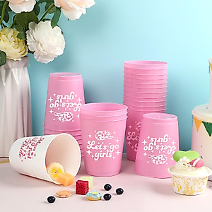 24Pcs Let's Go Girls Cups Retro Bachelorette Themed Party Supplies Reusable Plastic Cups White and Pink for Cowgirl Bridal Shower 12oz Tumblers for Last Rodeo Western Wedding Party Favors Decorations