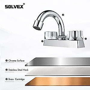 SOLVEX Centerset Bathroom Faucet 2 Handle, 4 Inch WaterSense Bathroom Sink Faucet, 3 Hole Low Arc Bathroom Faucet Chrome, Bathroom Basin Faucet Deck Mounted,SP-40063