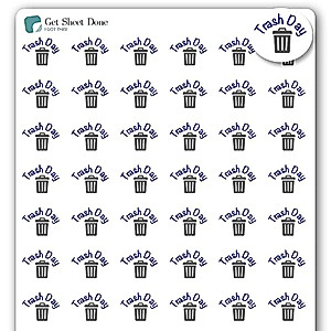 Trash Day Planner Stickers / 54 Fun Vinyl Stickers (1/2”) /  Chore Reminder /  Essential Productivity Life Planner Stickers/Bujo Bullet Journaling/Todo Appointments (Matte Vinyl, 1 Sheet)