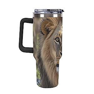 FZQVSGW Lion Sticks Out Tongue 40 Oz Tumbler with Handle And Straw Stainless Steel Vacuum Insulated Tumblers Reusable Keep Drinks Cold Coffee Cup Holder Friendly Gifts for Women Men Car Gym Travel