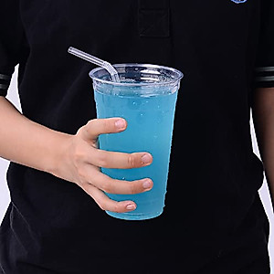EDI [20 oz. - 100 Sets] Crystal Clear Disposable PET Plastic Cups with Flat Lids and Straws