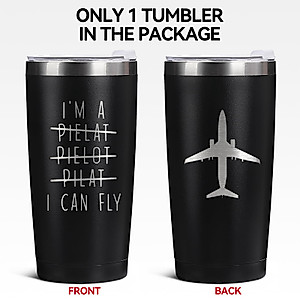 KIKERRO Pilot Gifts – Laser Engraved Aviation Mug for Pilots & Flight Attendants - Airplane-Themed Gift for Men, Christmas & Birthday, 20oz Stainless Steel Travel Tumbler with Lid & Straw