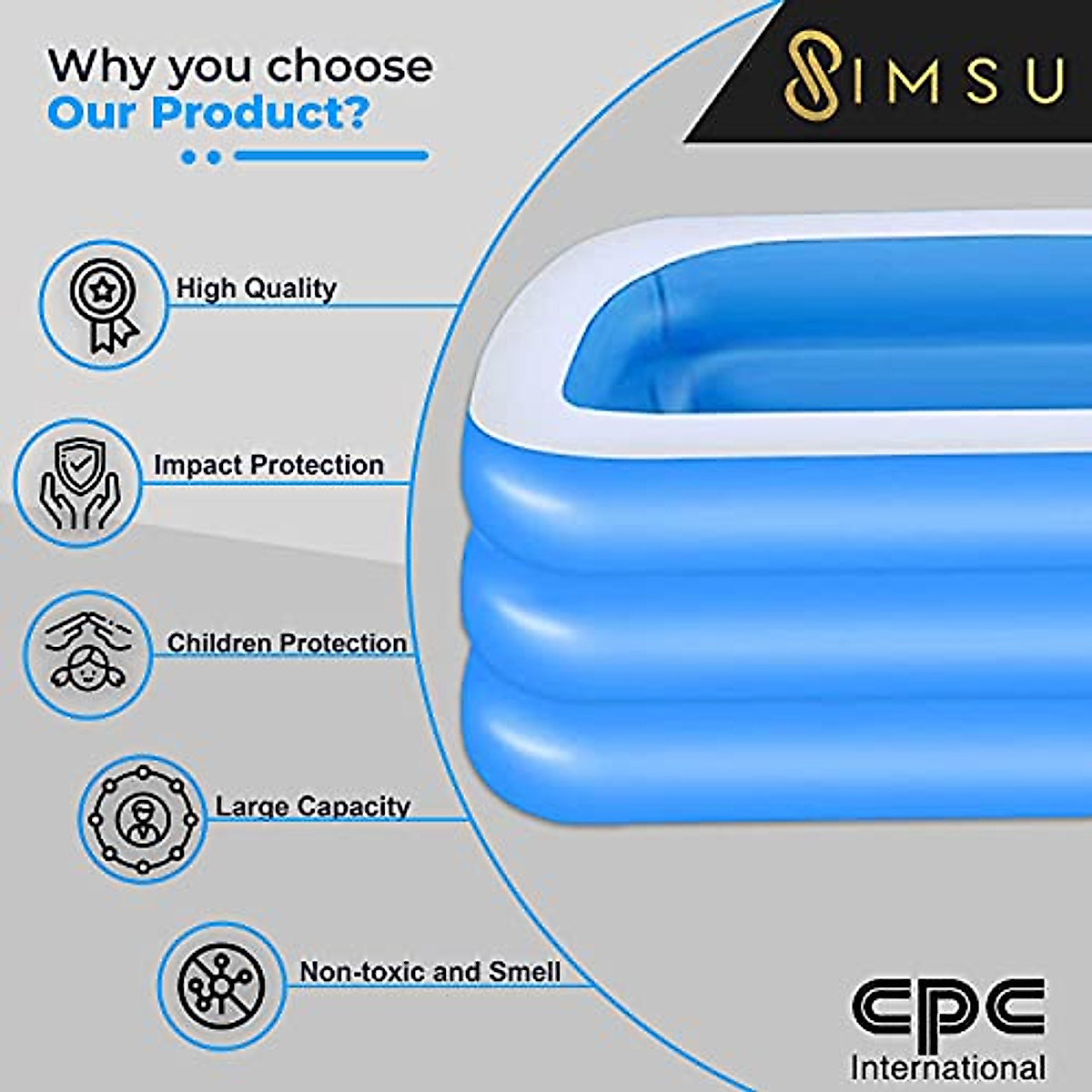 Family Inflatable Swimming Pool, 118" X 72" X 22" Full-Sized Inflatable Lounge Pool for Baby, Kiddie, Kids, Adult, Infant, Toddlers for Ages 3+,Outdoor, Garden, Backyard, Summer Water Party