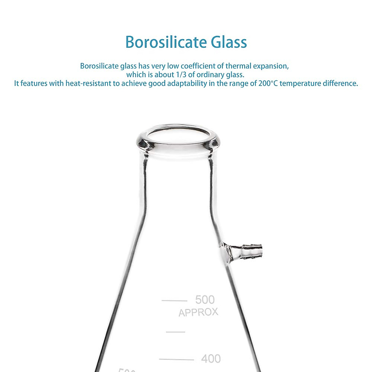 StonyLab Glass 500ml Heavy Wall Borosilicate Glass Filtering Flask, Bolt Neck with Tubulation, 500ml