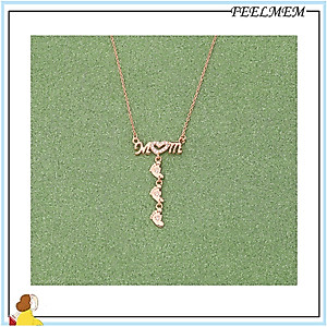 FEELMEM Pregnant Mom to Be Gift New Mom Gift 1 2 3 Baby Feet Footprint Charm Mom Heart Symbol Necklace Gift for New Mother Mommy To Be (foot-Rose gold-3)