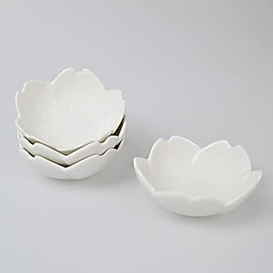 WAIT FLY Beautiful 3 Inches Sakura Shaped Ceramics Seasoning Dishes/Tea Bag Holders/Ketchup Saucer/Appetizer Plates/Vinegar Spice Salad Soy Sushi Wasabi Seasoning Dipping Bowls, White/ Pink, Set of 4