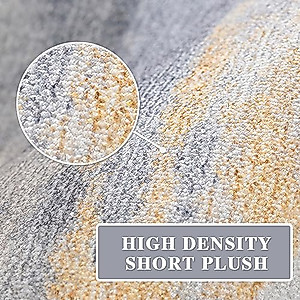 Area Rug for Bedroom, 8 x 10 Feet Indoor Soft Fluffy Large Carpet with Low Shaggy for Bedroom Dining Room Home Office Decor Under Kitchen Table Washable Yellow Black Gray Geometric Stripes