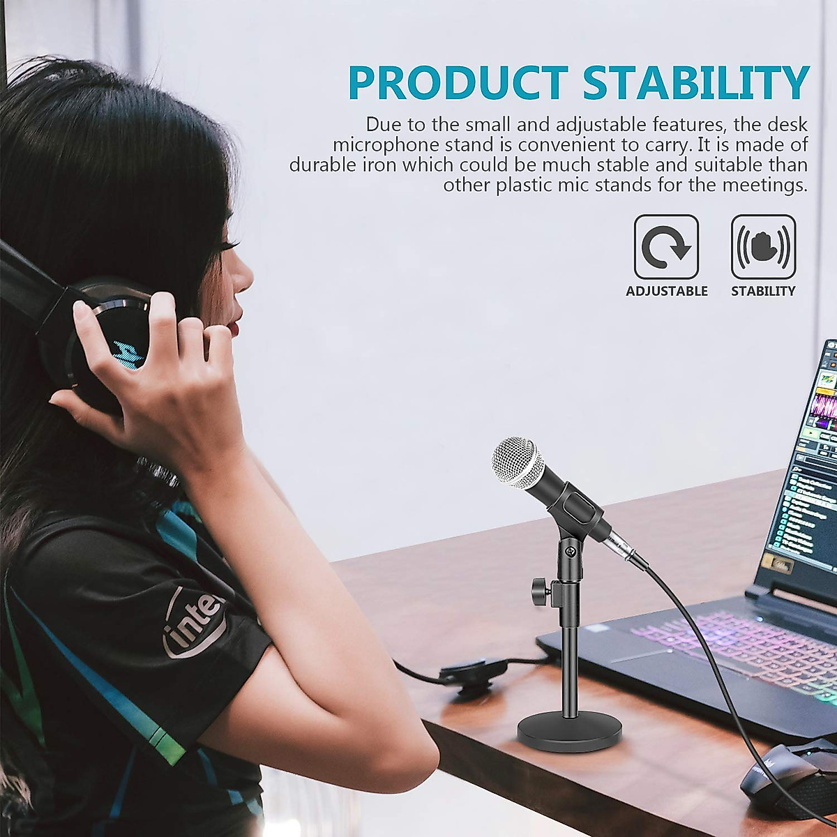 Neewer Stable Desktop Mic Stand with Black Iron Base, Mic Clip and 5/8" Male to 3/8" Female Screw for Blue Yeti Snowball Spark & Other Microphone