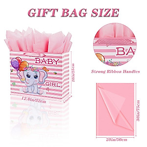 Jaywayang 12.6" Large Baby Girl Gift Bag with Tissue Paper and Greeting Card for Baby Shower, Baby Girl Birthday, New Parents, and More.