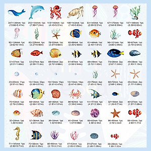 Sea Turtle Ocean Fish Wall Decals Glow in The Dark, Under The Sea Life Animals Stickers for Ceiling, Girls Boys Waterproof Decoration for Living Room Wall Bathroom Toilet