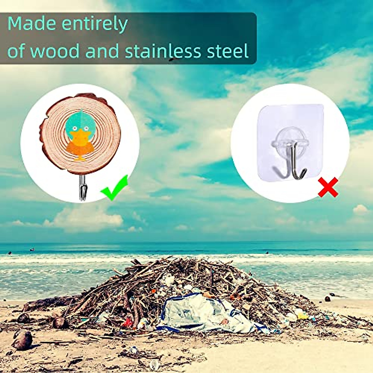 Johiux Pack of 4 Self-Adhesive Wooden Hooks, Adhesive Hooks, Children's Coat Hooks, Wall Hooks, Self-Adhesive Children's Coat Hooks are Used for Towels, Backpacks, Hats and Coats.