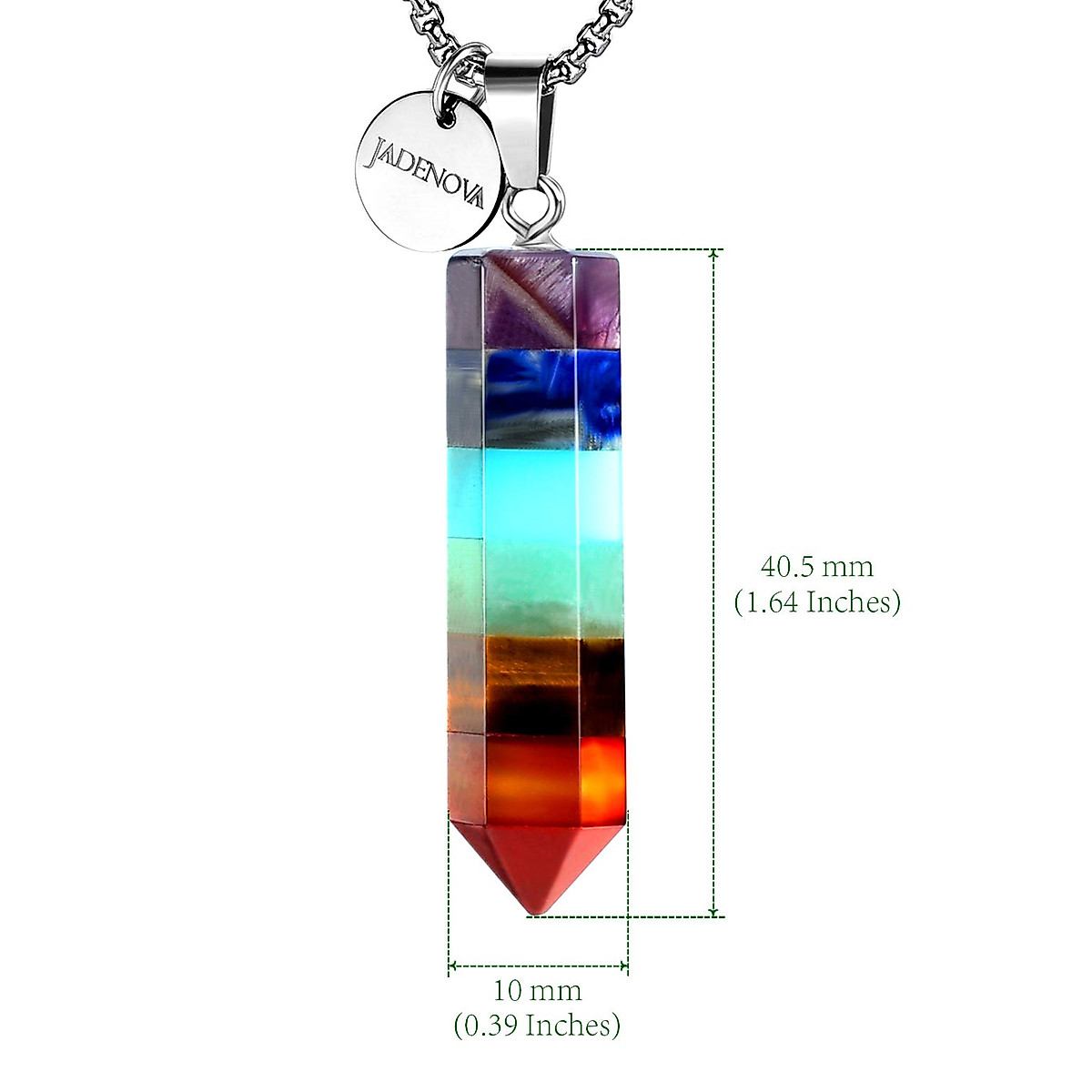 JADENOVA 7 Chakra Necklace Pendant Hexgonal Energy Healing Gemstone Crystal Dowsing Divination Pendulum 18 Inches Stainless Steel Chain