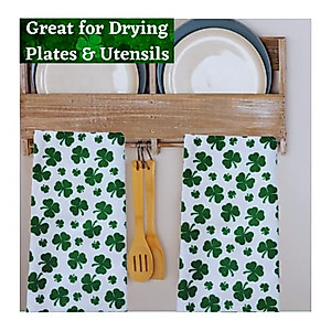 P2P St Patricks Day Kitchen Towels Set of 2, Decorative Dishcloths Tea Hand Dish Towel, Holiday Home Bathroom Decor Party Supplies Decorations (Green Shamrock)