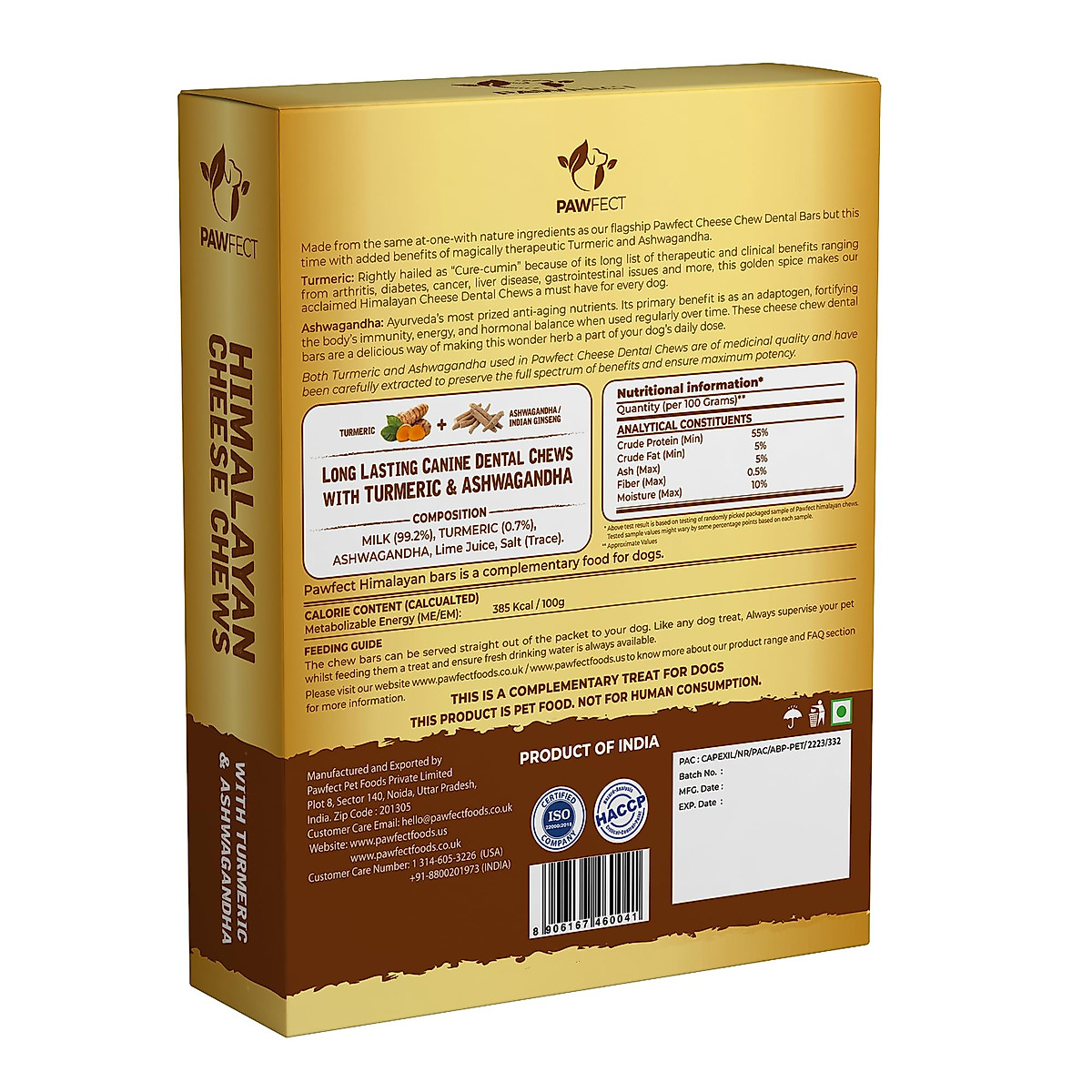 Himalayan Dog Chews Long Lasting - Turmeric Ashwagandha Yak Cheese Dental Chews for Dogs | Promotes Immunity | Healthy Dog Treats for Large Dogs (14.81oz, Pack of 3) Pawfect