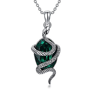 PDTJMTG Snake Necklace Sterling Silver Snake Necklace with Green Crystal Vintage Serpent Necklace Gift for Women