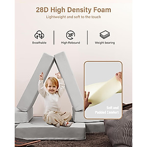 YEFU 15pcs Modular Kids Play Couch for Toddler-Cushion for Nugget Couch Kids, Convertible Kids Play Couch-Kids Sofa for Playroom and Bedroom Furniture for Toddlers, Play Couch for Boys and Girls, Grey