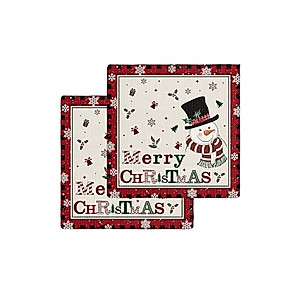 Hokiten Christmas Waffle Kitchen Towels Dishcloths, Red Black Plaid Snowman Xmas Winter Snowflake Absorbent Dish Towels | Hand Towels for Bathroom/Bar, 12 x 12 Inch, 2 Pcs