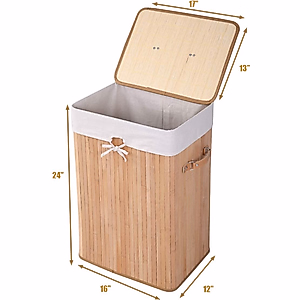 Byroce Bamboo Laundry Basket, Collapsible Laundry Hamper with Lid, Removable Liner & Handles, Dirty Clothes Toys Storage Bin for Laundry Room, Bedroom, Bathroom (Beige)