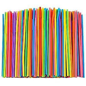 100 Pcs Colorful Flexible Plastic Straws, Disposable Bendy Straws, 10.2" Long and 0.23'' Diameter, BPA-Free