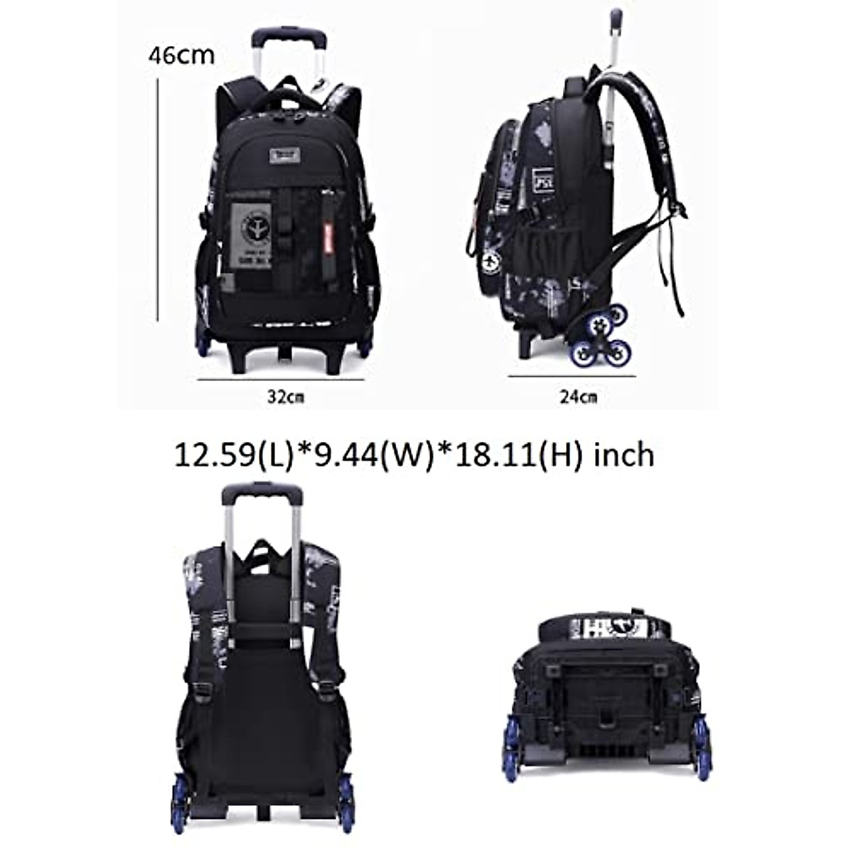 ETAISHOW Rolling Backpack for Boys Kids School Bag with Wheels for Elementary Middle School Trolley Luggage Bookbag