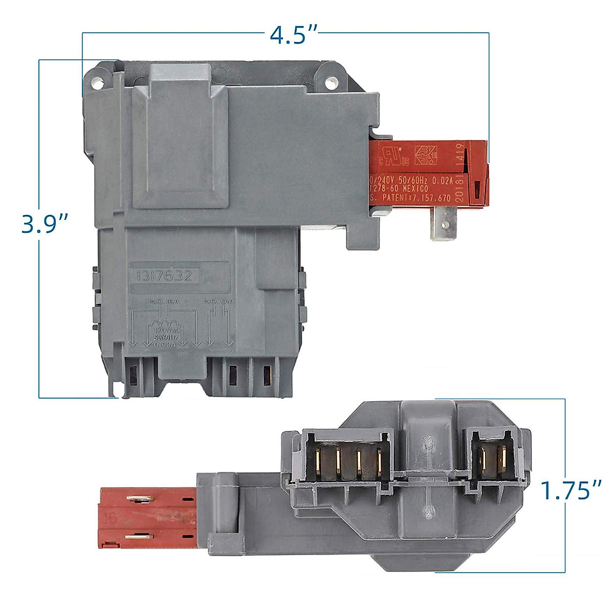 𝐍𝐞𝐰 𝐔𝐩𝐠𝐫𝐚𝐝𝐞131763202 131763256 Washer Doors Lock Latch Switch Assembly, for Electrolux, Frigidaire Affinity White-Westinghouse, Crosley, Gibson, GE. Front Load Washer Switch Part 1317632