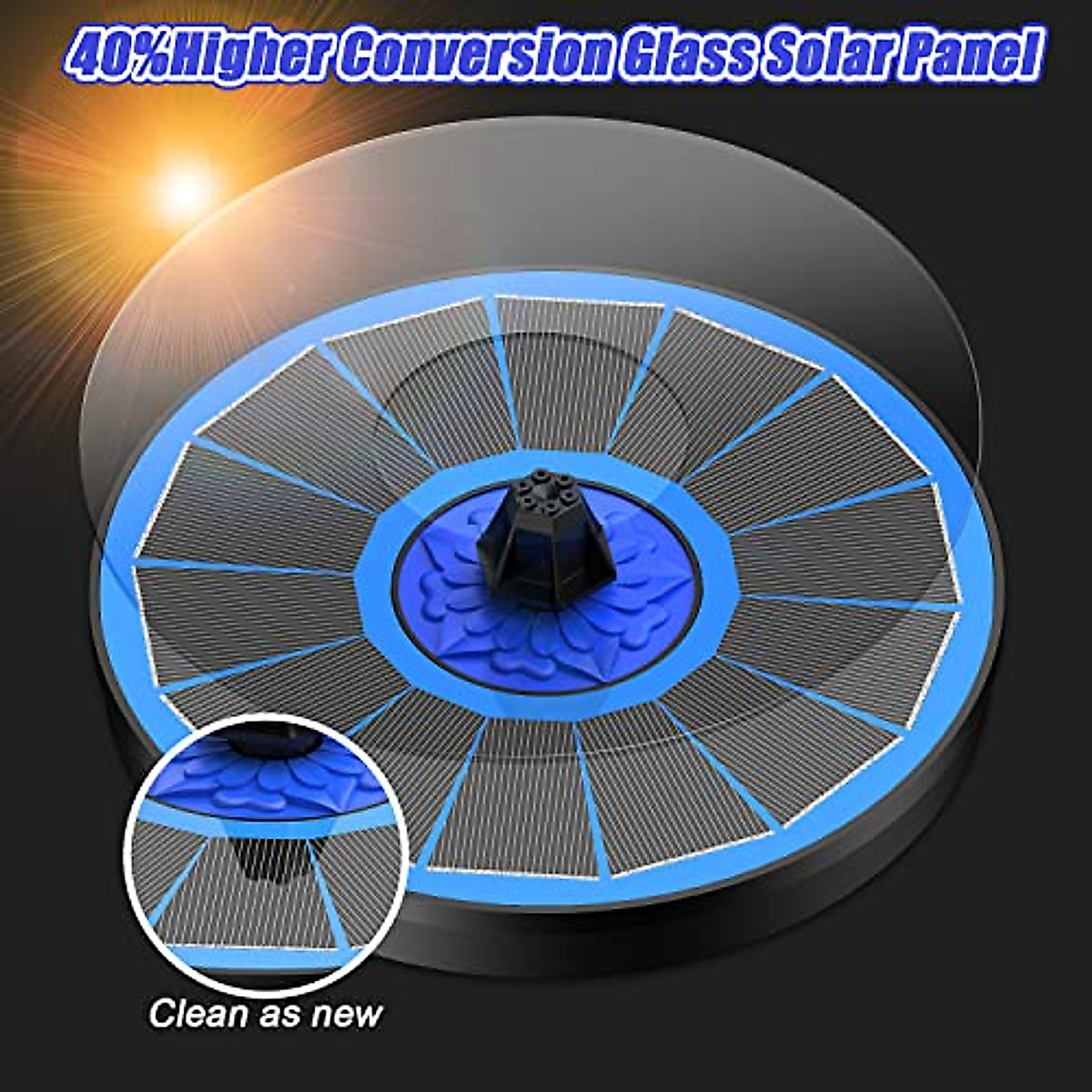 SZMP Solar Fountain 2023 Upgrade, 3.5W Solar Powered Bird Bath Fountains with Flower, Outdoor Water Feature Solar Fountain Pump with 7-in-1 Nozzles, 4 Fixed Pipes for Humingbirds, Garden, Pool, Pond