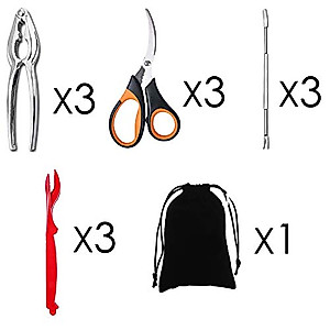 Artcome 13 Piece Seafood Tools Set for 3 People including 3 Crab Crackers, 3 Lobster Shellers, 3 Seafood Forks, 3 Seafood Scissors and 1 Storage Bag