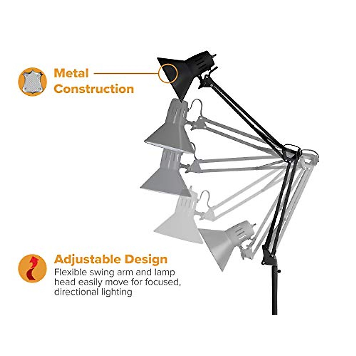 Bostitch Office VLF100F Swing Arm Metal Floor Lamp, 72" Tall with Multi-Joint Adjustment, Includes Replaceable LED Bulb (VLF), Black