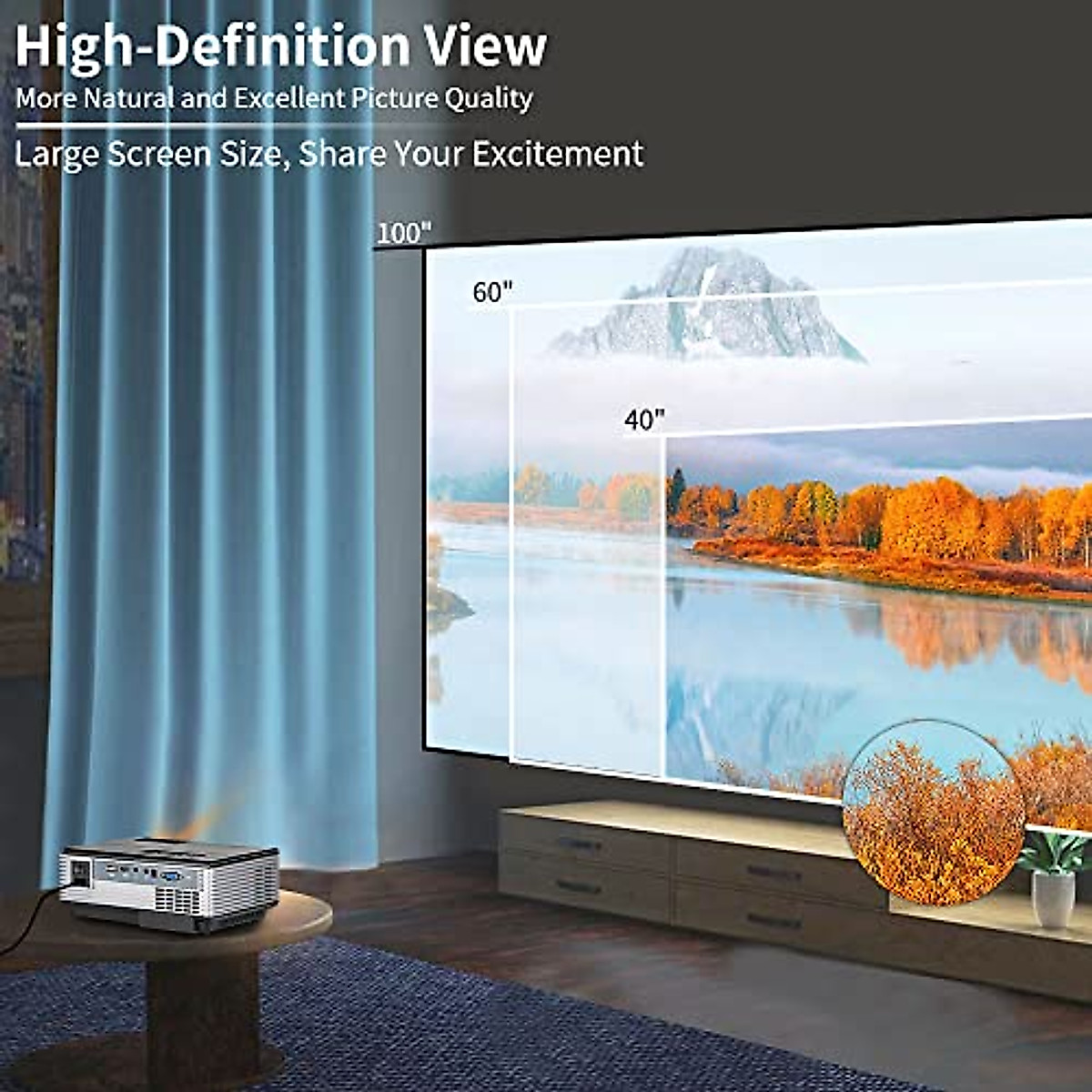 Portable Outdoor Movie Projector Full HD 1080P Supported, Mini WiFi Projector with Bluetooth, Wireless Home Theater Projector with Airplay Mirroring/Smart Android OS/HDMI/USB for Phone Laptop TV Stick