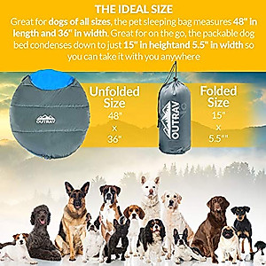 Outrav Dog Sleeping Bag - Extra Durable Waterproof Camping Bed - Packable for Hiking, Cottage, Beach - Includes Stuff Sack (Blue)