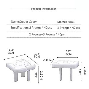 Outlet Covers (40 Pack), with Hidden Pull Handle, Baby Proofing Plug Covers, 3-Prong Child Safety Socket Covers, Electrical Outlet Protectors, Kid Proof Outlet Cap (3 Prongs, 40 Pcs)
