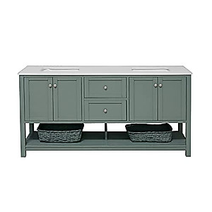 Kitchen Bath Collection Lakeshore 72-inch Double Bathroom Vanity (Engineered White/Sage Green): Includes Sage Green Cabinet with Engineered White Countertop and White Ceramic Sinks